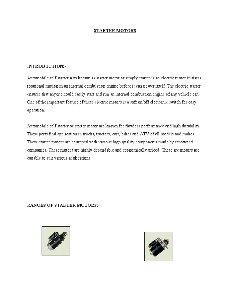 Electric Starters: Enabling Easy Starting of Internal Combustion ...