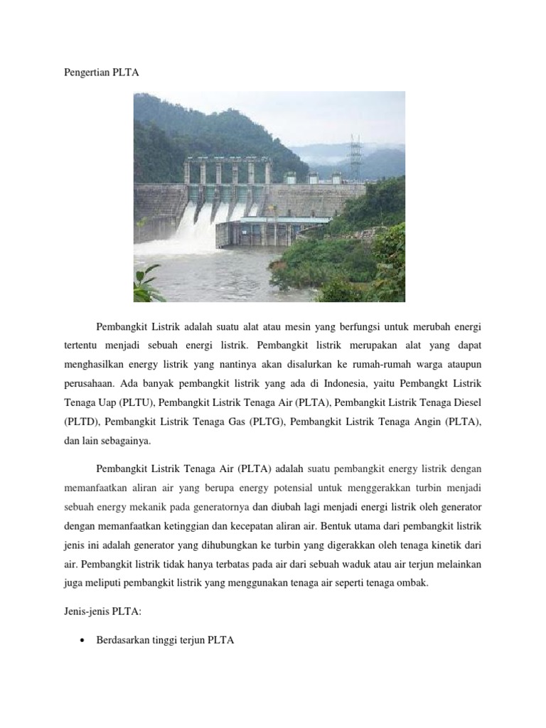 Pengertian PLTA | PDF