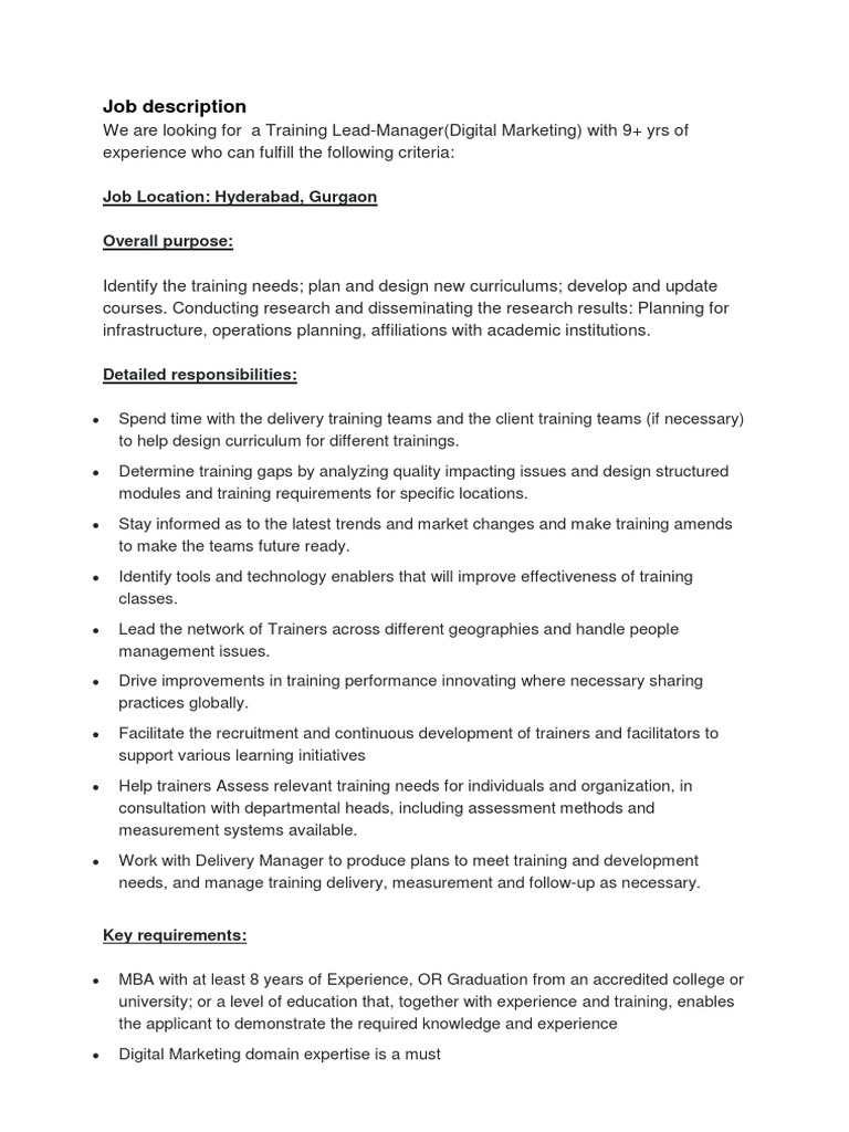 Job Description Samples | PDF | Internship | Job Hunting