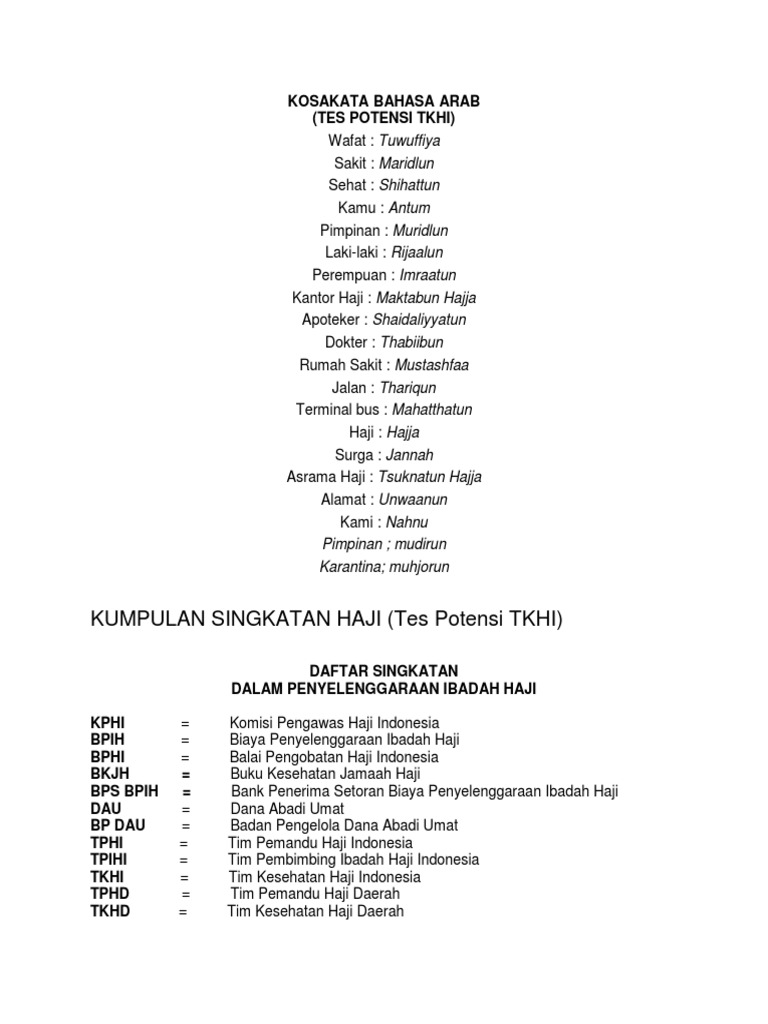 Kosakata dan Singkatan Haji Arab | PDF | Pengembangan Diri | Kesehatan ...