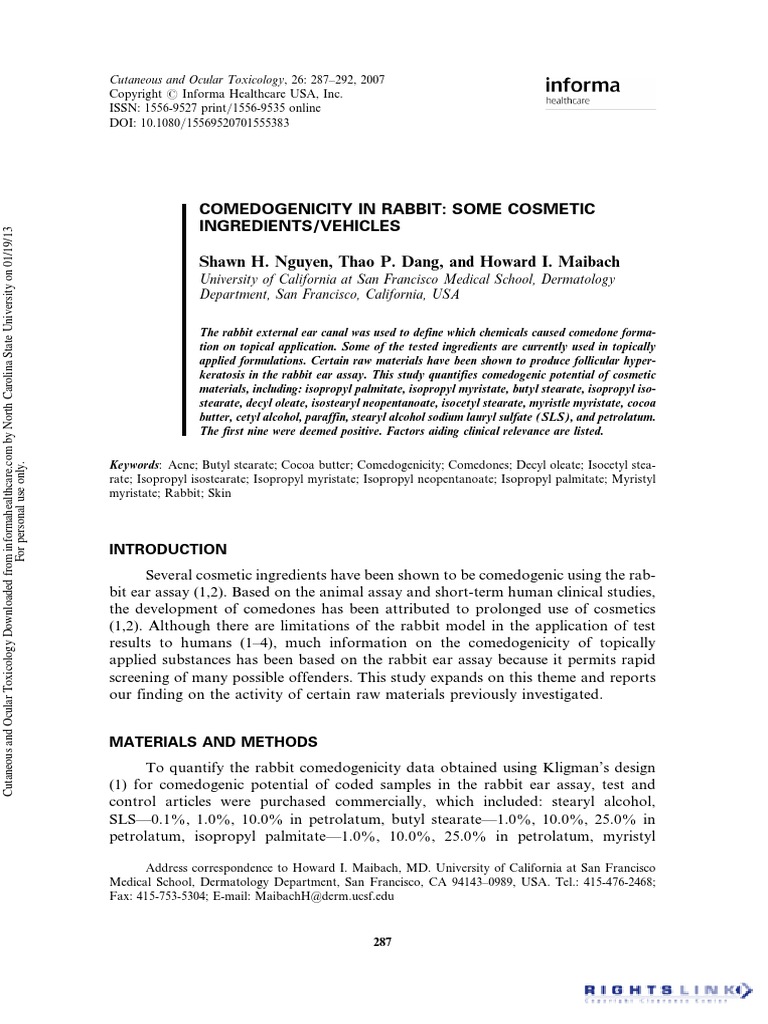 Comedogenicity in Rabbit | PDF | Cosmetics