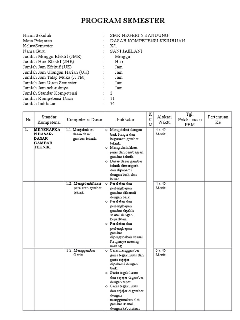 Program Semester SMK Dpib | PDF