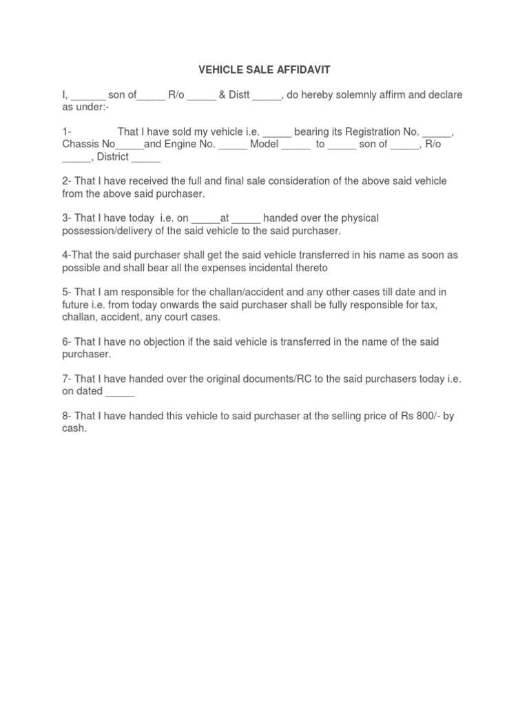 Vehicle Sale Affidavit | PDF