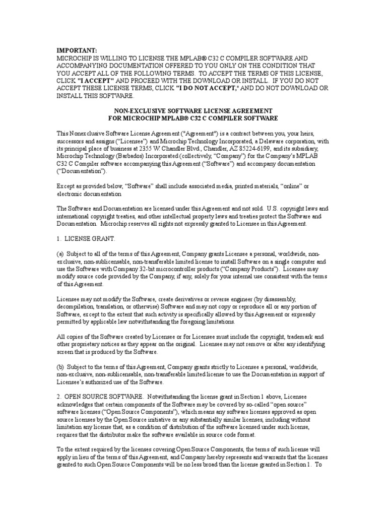 MPLAB C32 Compiler License | PDF | License | Tort