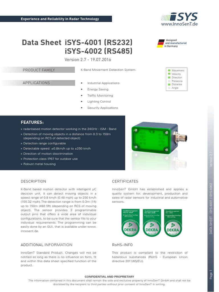 DataSheet iSYS-4001 - iSYS-4002 V2.7 | PDF | Graphical User Interfaces ...