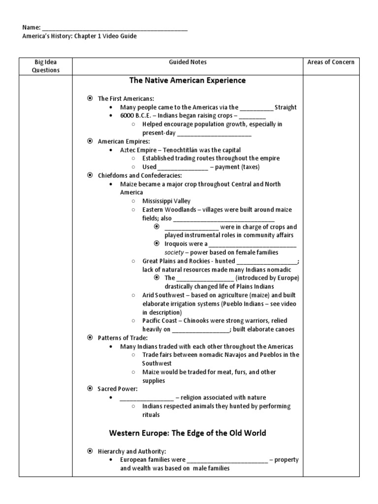 Americas History Chapter 1 Video Guide | Download Free PDF | Native ...