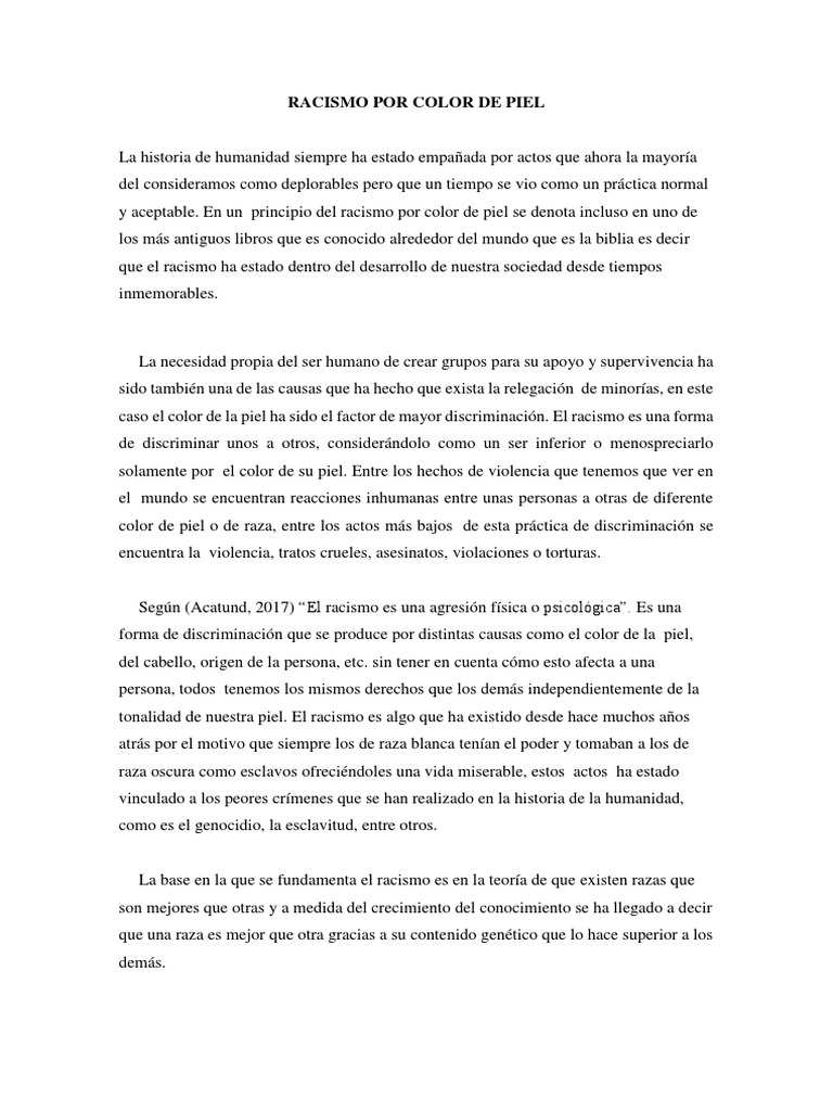 Racismo Por Color de Piel | PDF | Racismo | Discriminación y relaciones ...