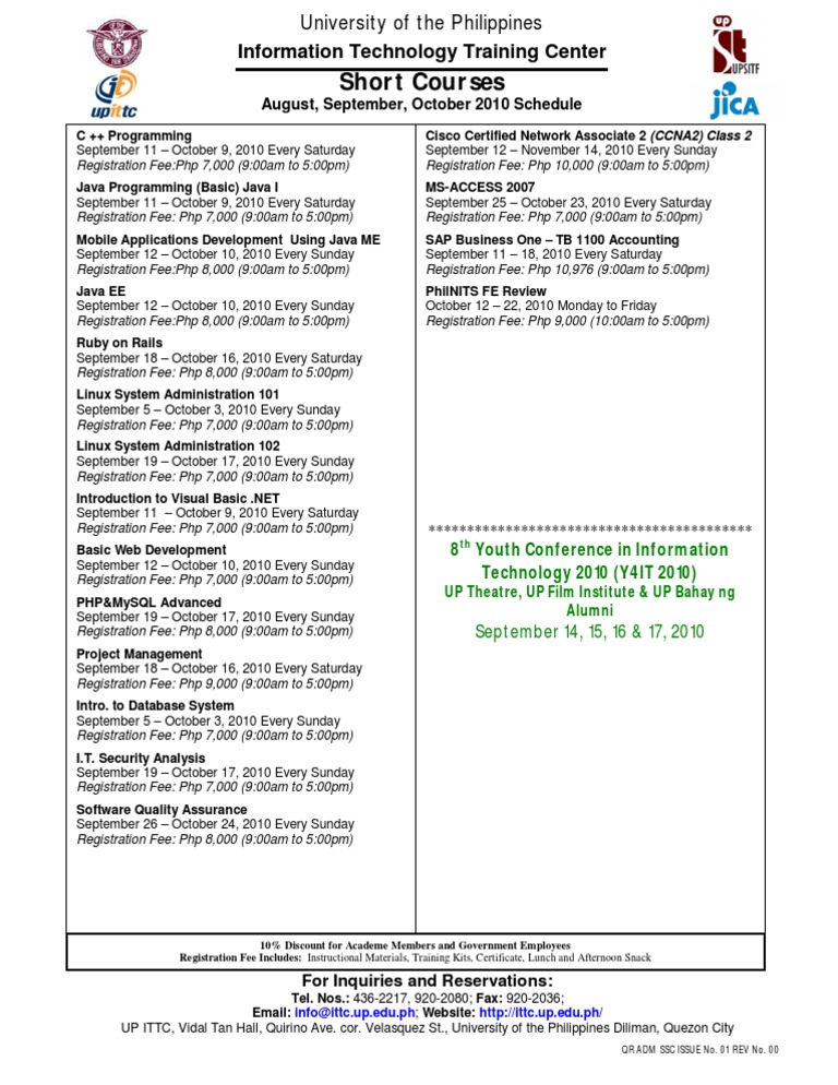 UP ITTC Short Courses Schedule 2010 | PDF | Software Development ...