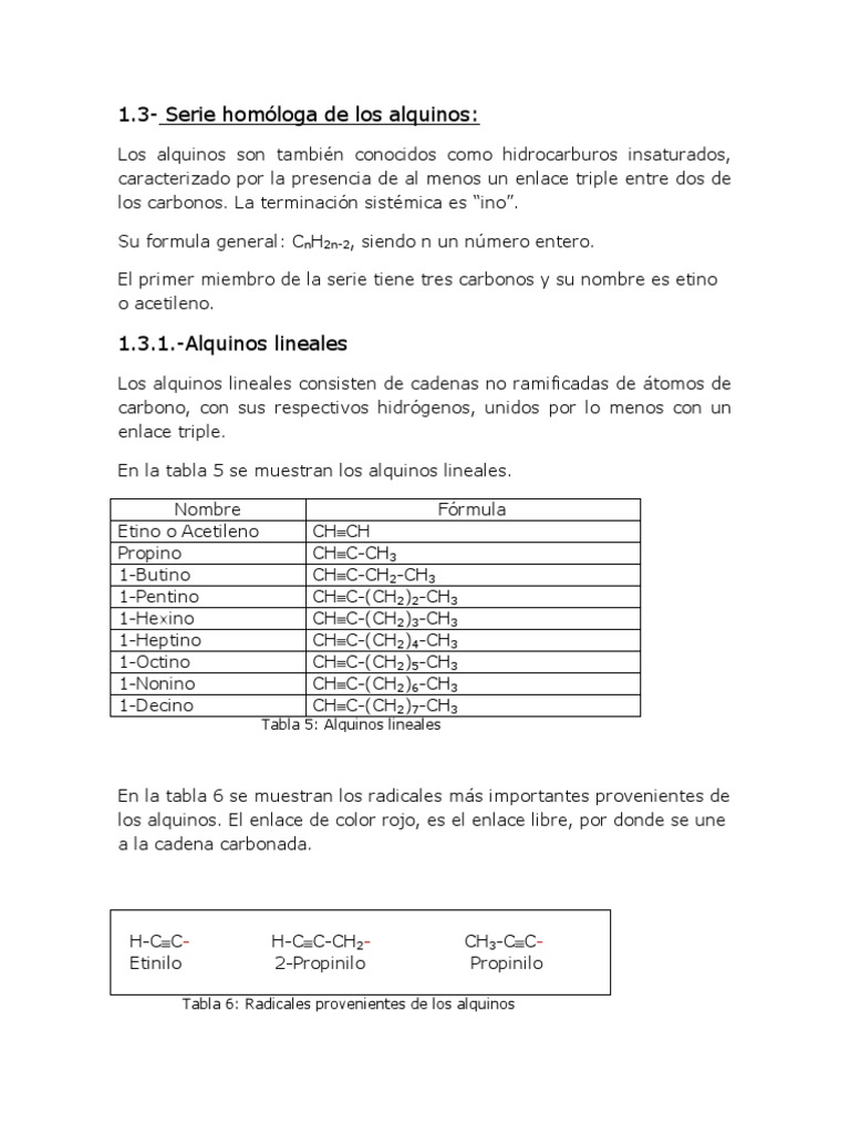 Fórmulas y Nomenclatura de Alquinos | PDF | Compuestos de hidrógeno ...