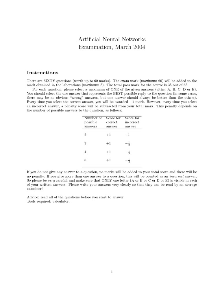 Exam 2004 | PDF | Pattern Recognition | Artificial Neural Network