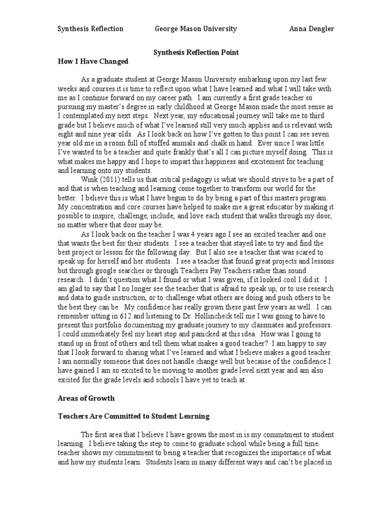 Synthesis Reflection | PDF | Teachers | Classroom