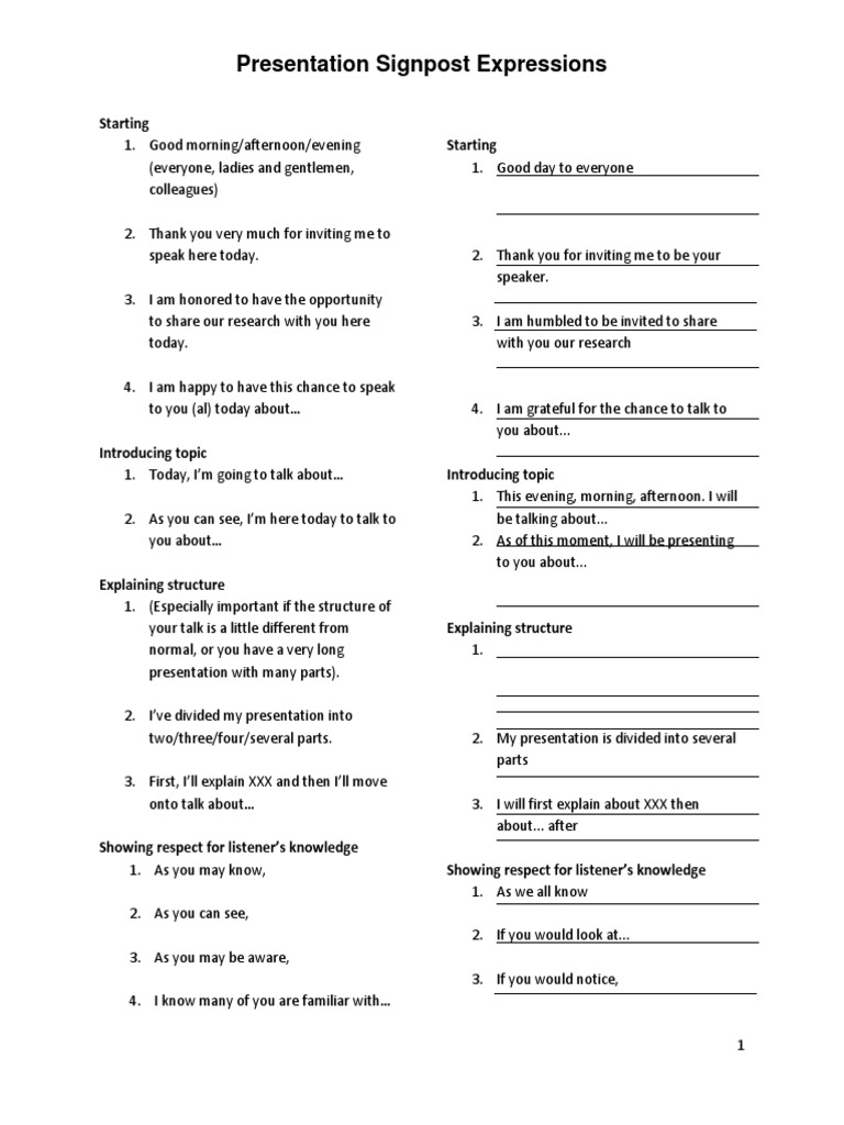 Presentation Signpost Expressions: Starting Starting | PDF | Cognition
