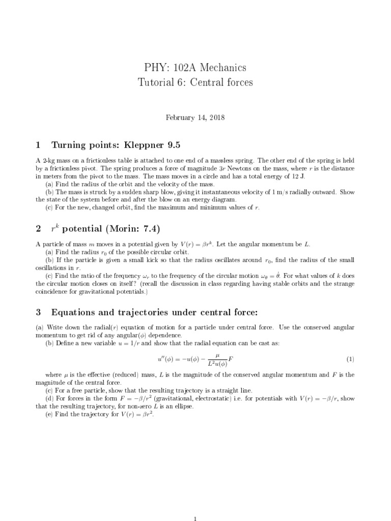 Tutorial 6 | PDF | Orbit | Mass