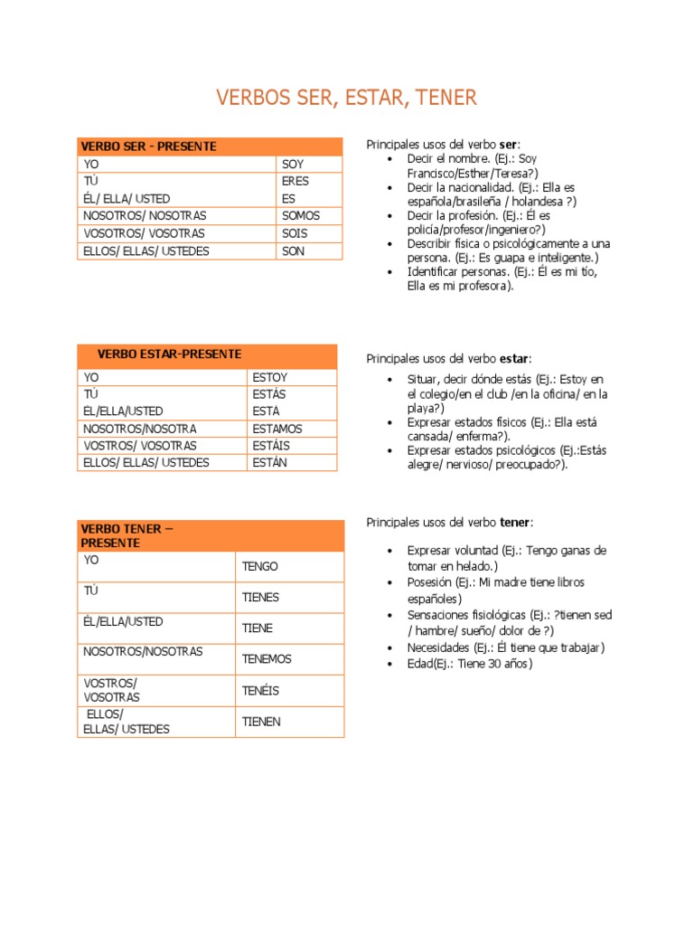 Spanish 09-29-09-30 Verbo Ser - Estar y Tener | PDF