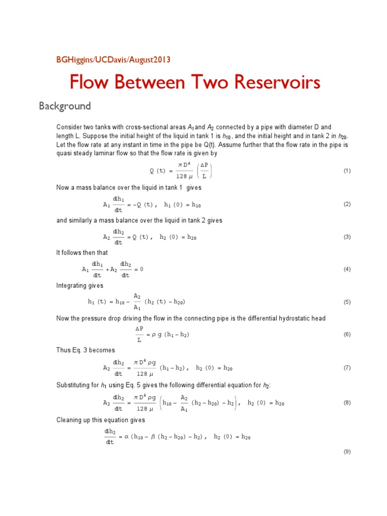 Flow Dynamics Between Two Reservoirs | PDF | Fluid Mechanics ...