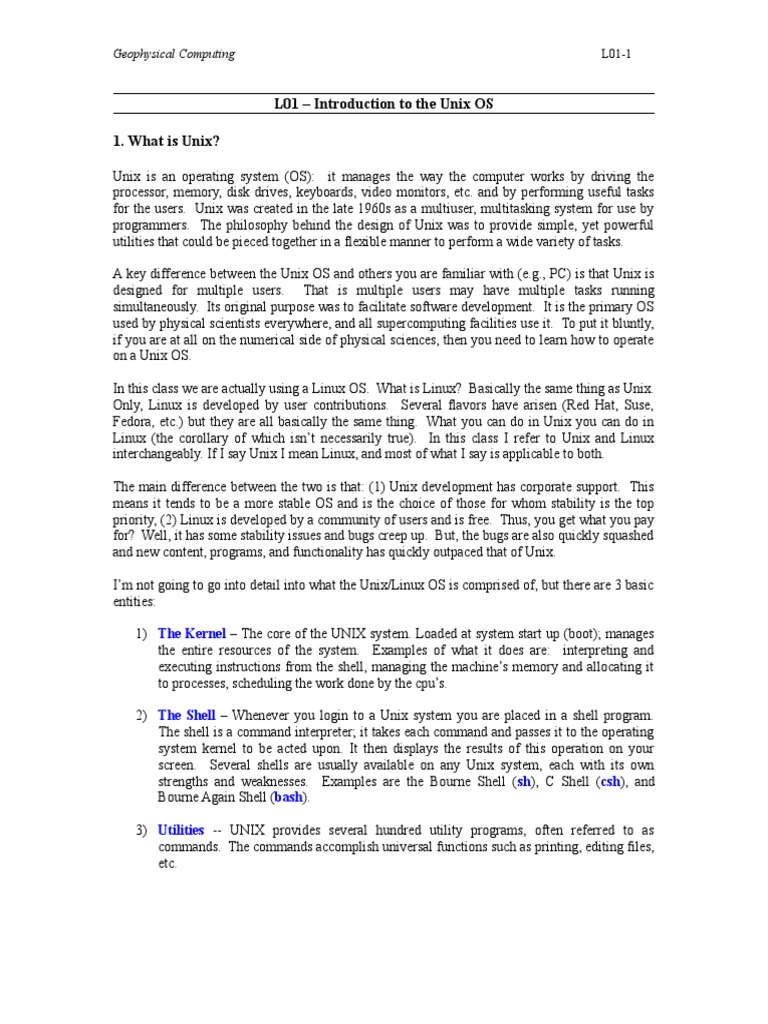 An Introduction To The Unix Operating System And Basic Unix Commands Pdf Operating System 