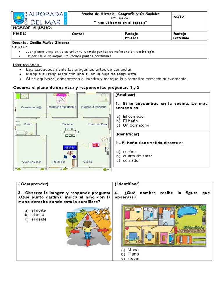 Prueba 2° básico planos y puntos cardinales 2018 | Continente | Américas | Prueba gratuita de 30 ...