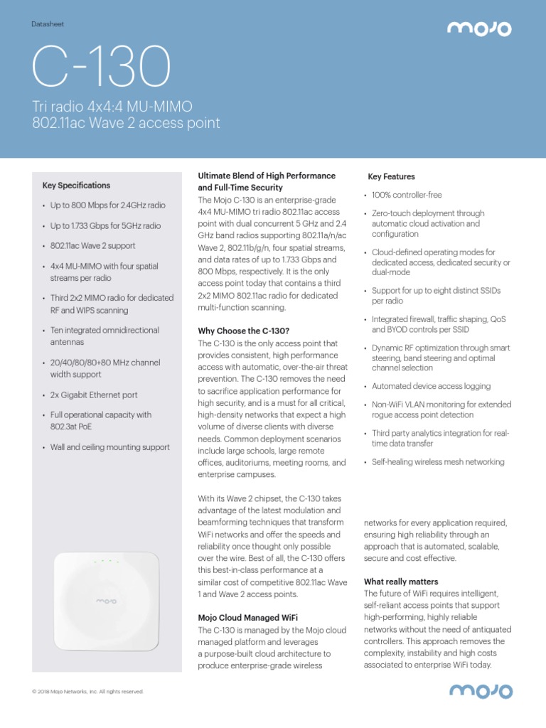 Mojo C 130 Datasheet | PDF | Ieee 802.11 | Wireless Access Point