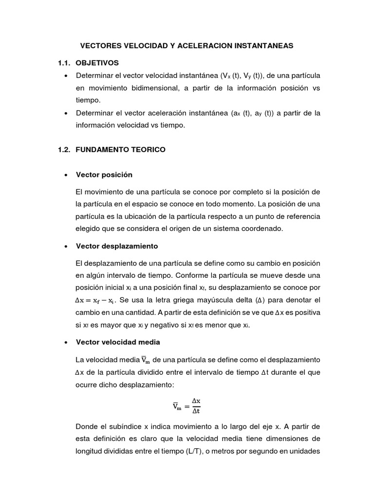 Vectores Velocidad y Aceleracion Instantaneas | PDF | Velocidad ...