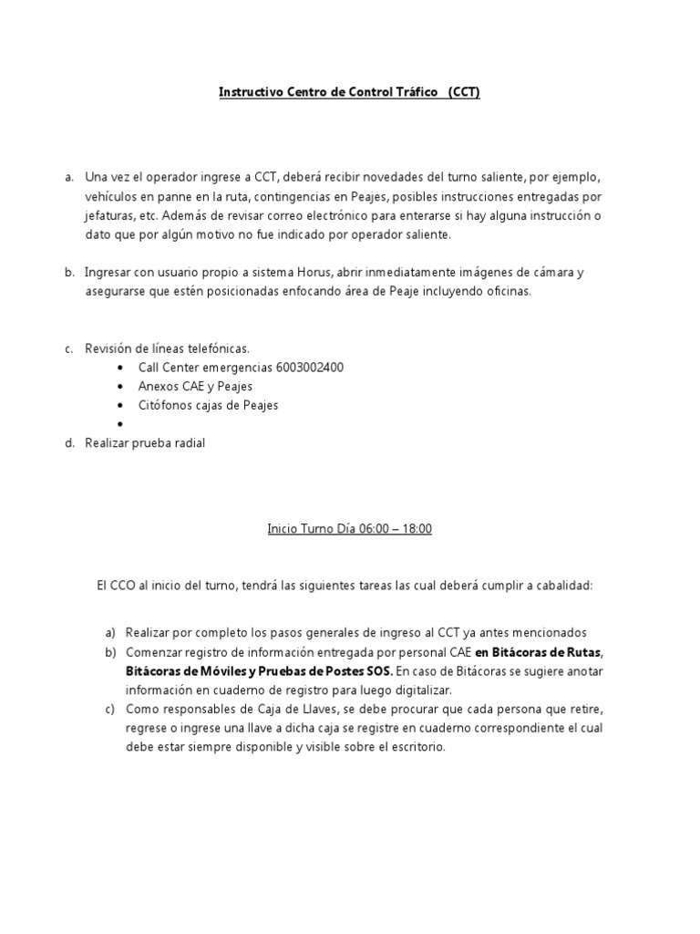 Manual Operaciones CCT | PDF | Blog | Transporte