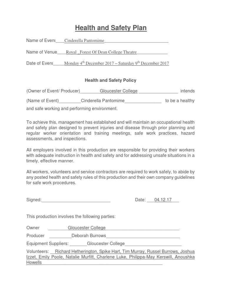 Theatre Health and Safety Form | PDF | Occupational Safety And Health ...