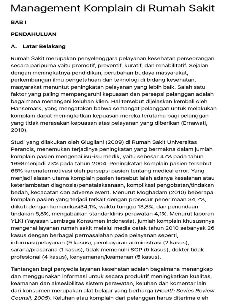 Management Komplain Di Rumah Sakit | PDF