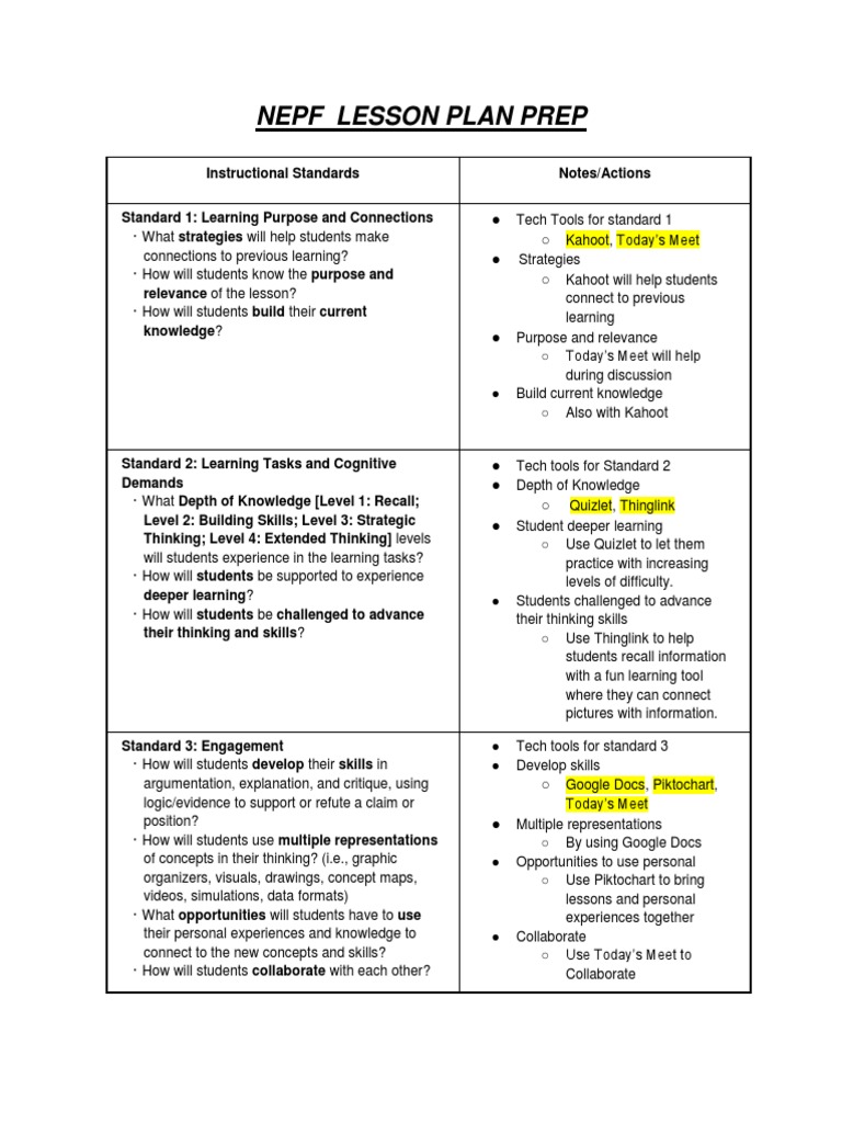 Nepf Lesson Plan Prep PDF Educational Assessment Learning