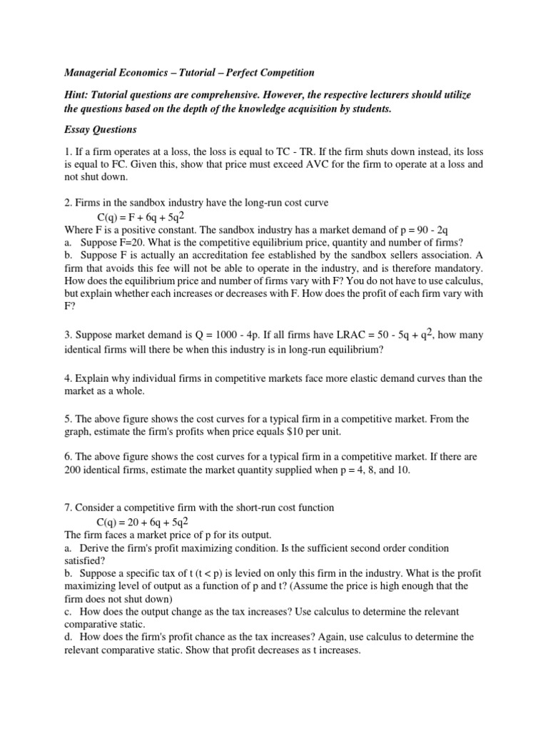 Tutorial - Chapter 5 - Perfect Competition - Questions | PDF | Perfect ...