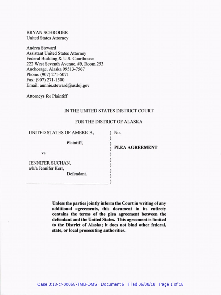 Suchan Plea Agreement | Plea | United States Federal Probation And ...