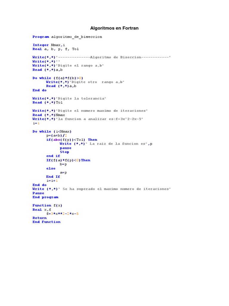 Métodos Bisección, Punto Fijo Y Newton - Algoritmos Código | PDF