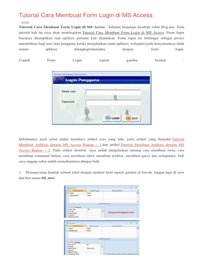 Tutorial Cara Membuat Form Login Di MS Access | PDF | Bisnis | Komputer