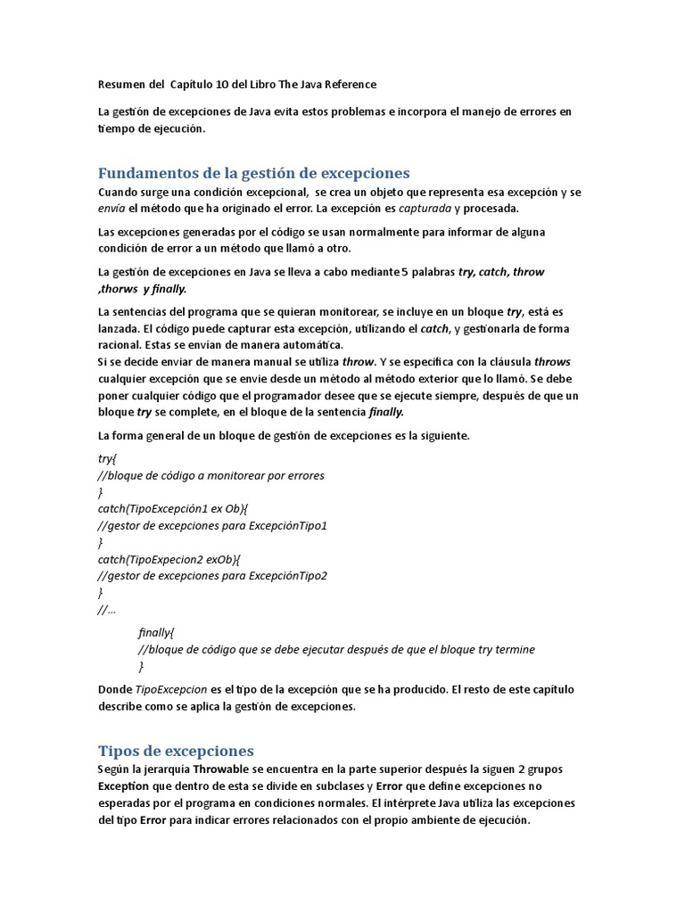 Resumen Del Capítulo 10 Del Libro The Java Reference | PDF | Java ...