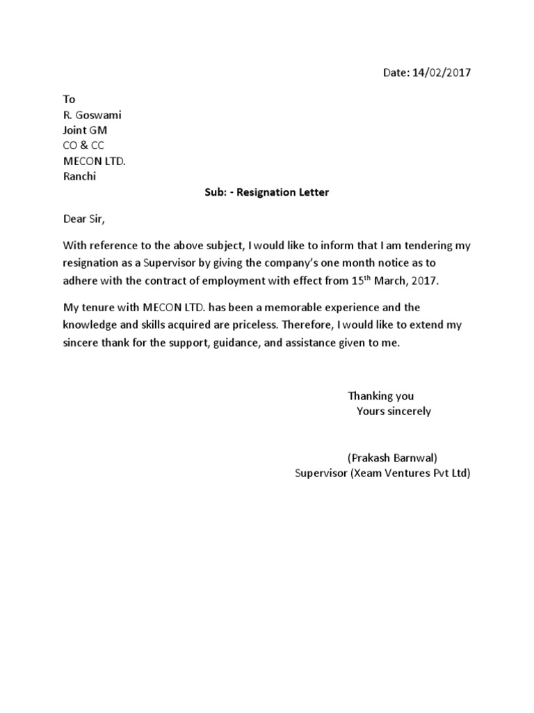 Sub: - Resignation Letter | PDF