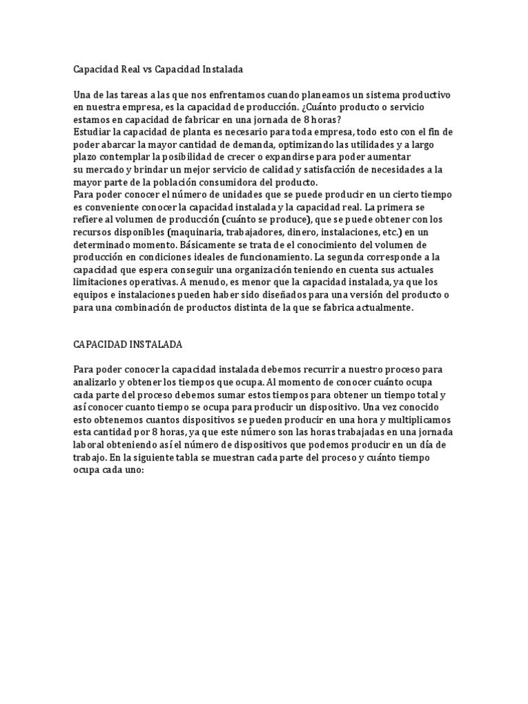 Capacidad Real Vs Capacidad Instalada | PDF | Producto (Negocio ...