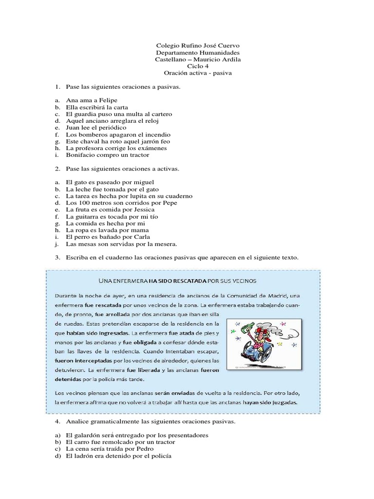 Oracion Pasiva Actividad | PDF