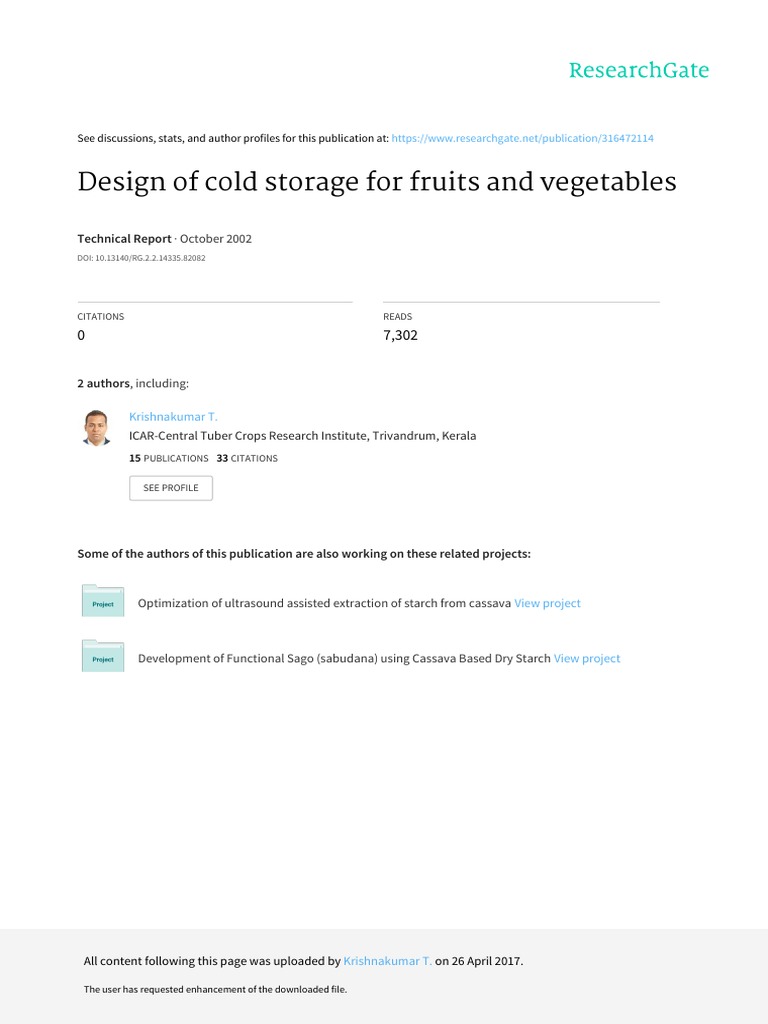 Design of Cold Storage For Fruits and Vegetables | PDF | Building ...