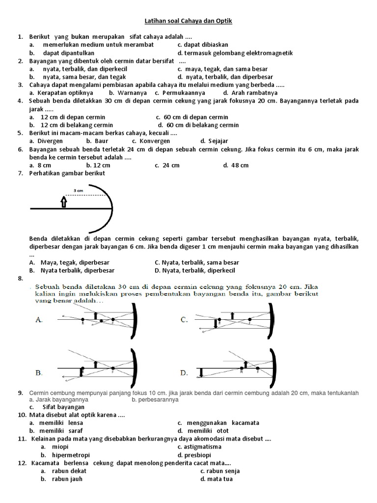 Latihan Soal Cahaya Dan Optik | PDF
