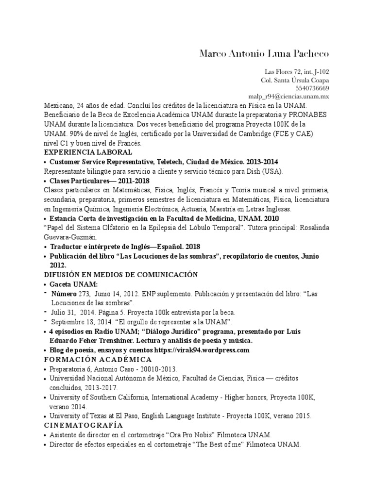 CV Marco Luna FLM PDF | PDF