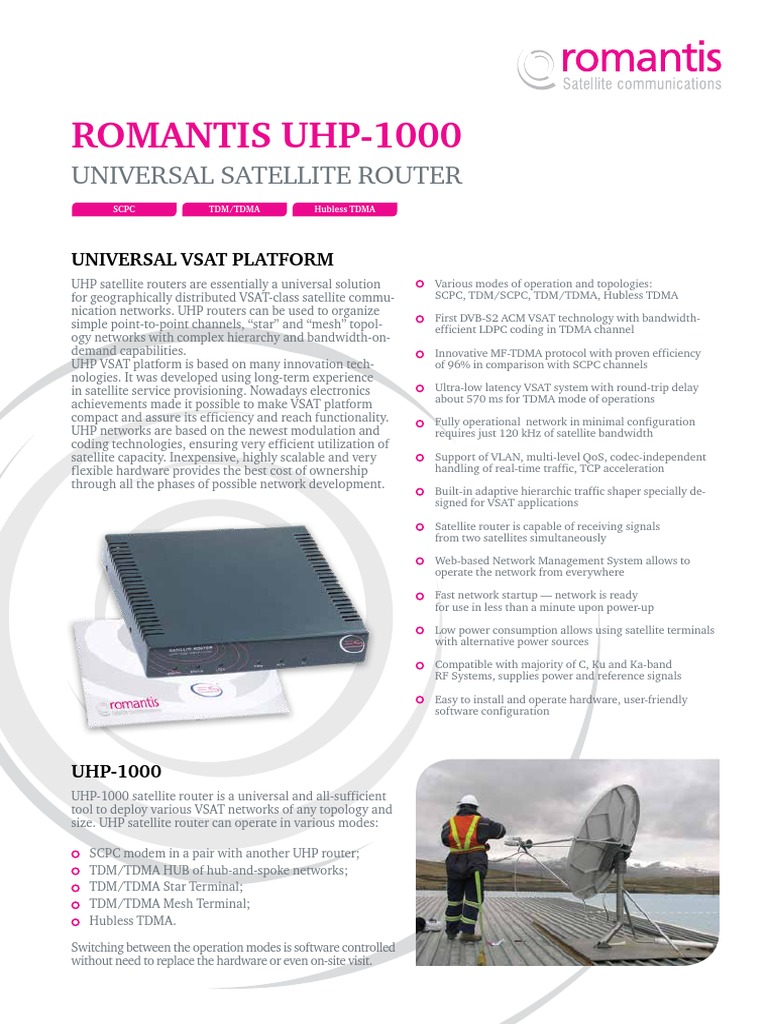 Datasheet Romantis UHP1000 Satellite Router PDF | PDF | Very Small ...