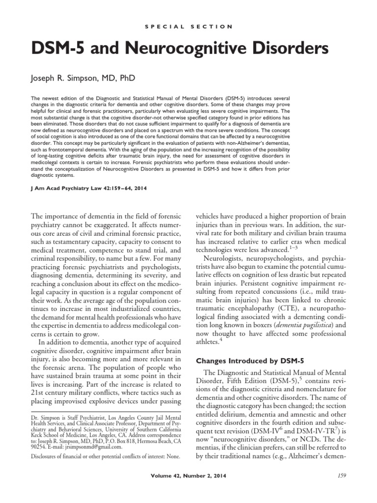 DSM-5 and Neurocognitive Disorders | Download Free PDF | Dementia ...