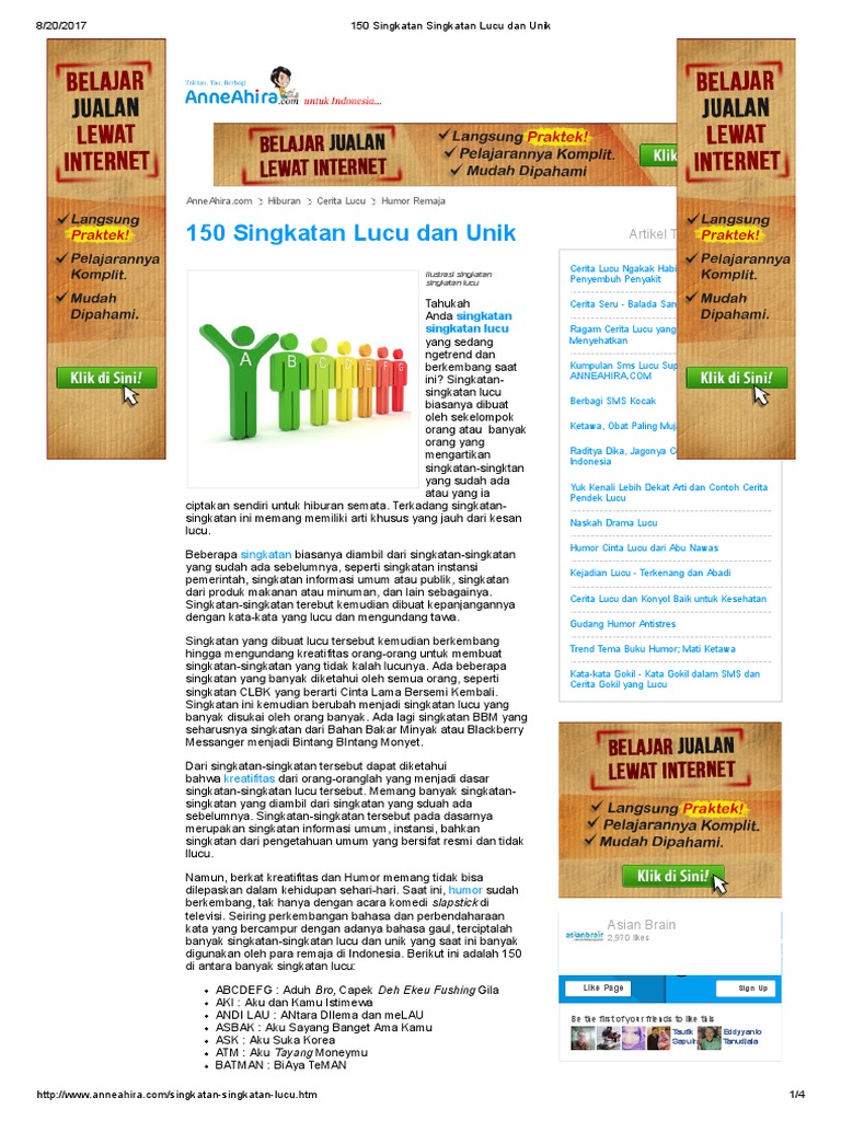 150 Singkatan Singkatan Lucu Dan Unik | PDF