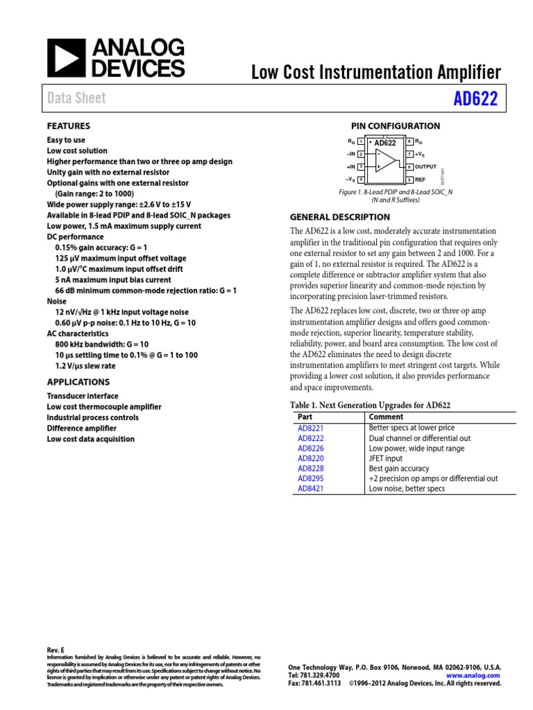 Low Cost Instrumentation Amplifier: Data Sheet | PDF | Amplifier ...