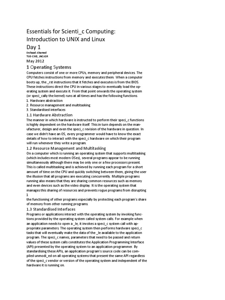 Essentials For Scienti - C Computing: Introduction To UNIX and Linux Day 1 | PDF | Operating ...