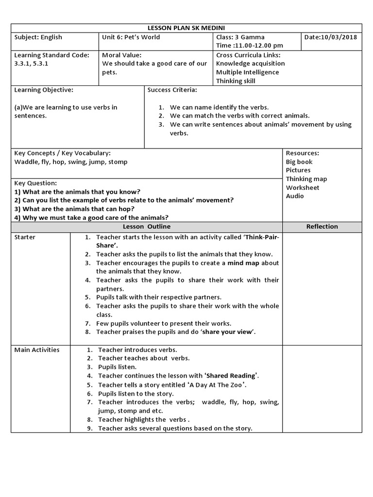 Lesson Plan English Year 3 | PDF | Lesson Plan | Teachers