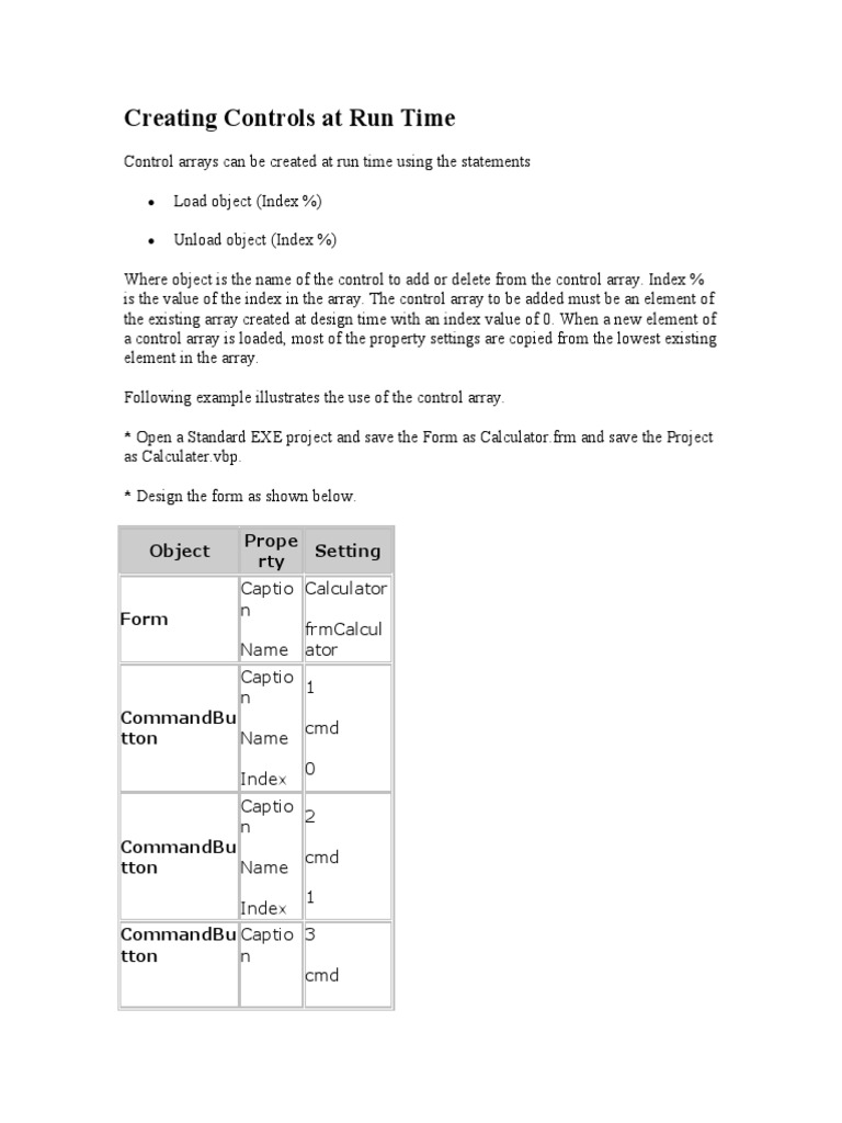 Creating Controls at Run Time: Open A Standard EXE Project and Save The ...