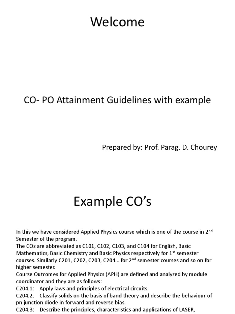 Welcome: CO-PO Attainment Guidelines With Example | PDF | Educational ...