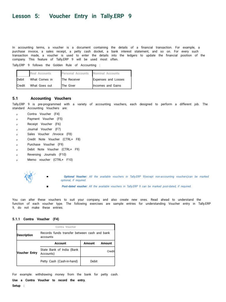 Tally.ERP 9: Voucher Entry Guide | PDF | Voucher | Debits And Credits