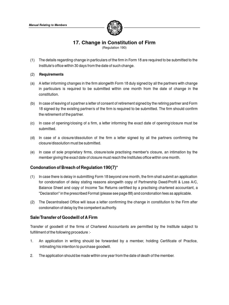 Form 18 ICAI - Pdfinstru | PDF | Goodwill (Accounting) | Private Law