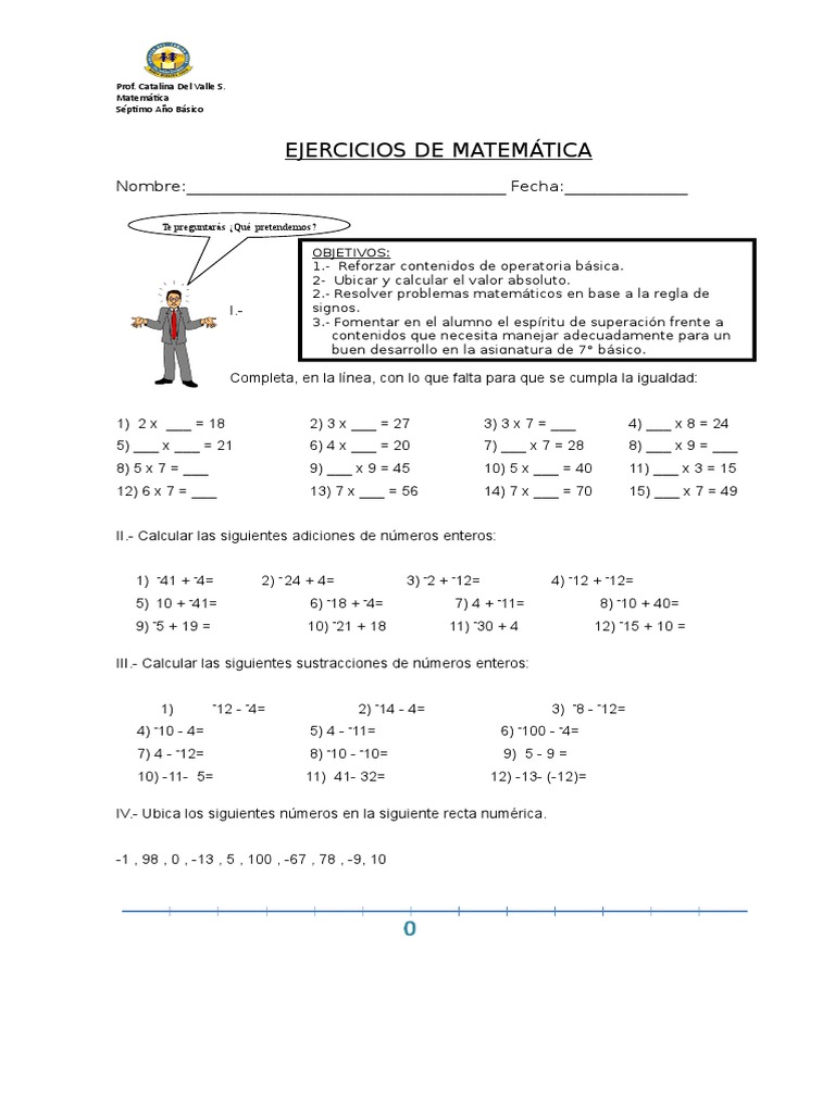 Operatoria - Basica 7° Básico | PDF | Entero | Enseñanza de matemática