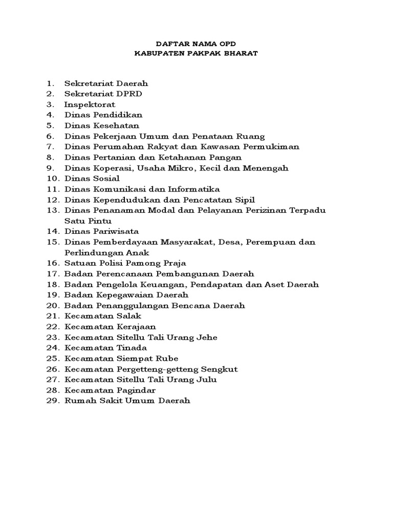 Daftar Nama Opd | PDF